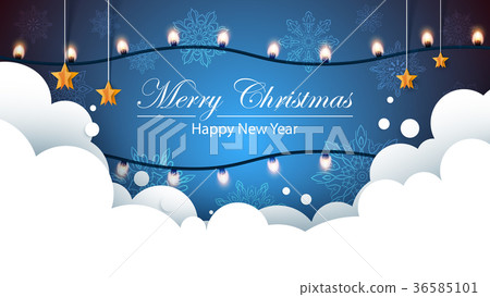 Merry christmas bulb yellow garland on the flakes - Stock Illustration ...