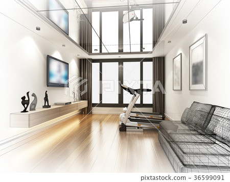 sketch design of living room ,3d rendering - Stock Illustration ...
