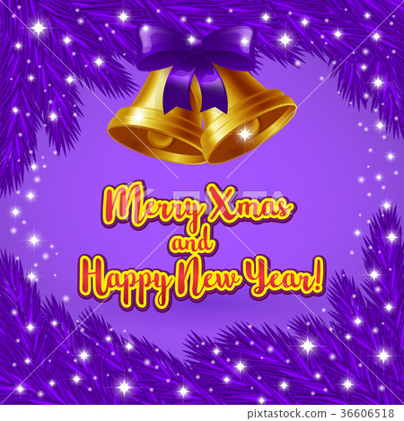 Christmas violet card with Christmas Bells - Stock Illustration ...