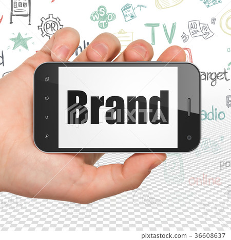 Advertising concept: Hand Holding Smartphone with - Stock Illustration ...