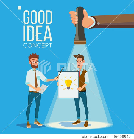 Good Idea Vector Concept. Smiling Office Workers - Stock Illustration ...