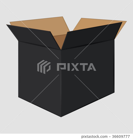 Black Cardboard Open Box. Side View. Package - Stock Illustration ...