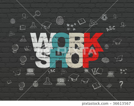 Learning concept: Workshop on wall background - Stock Illustration ...