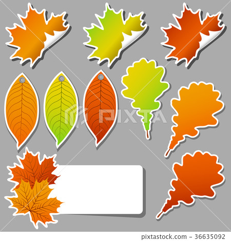 Colorful set of stickers autumn leaves - Stock Illustration [36635092 ...