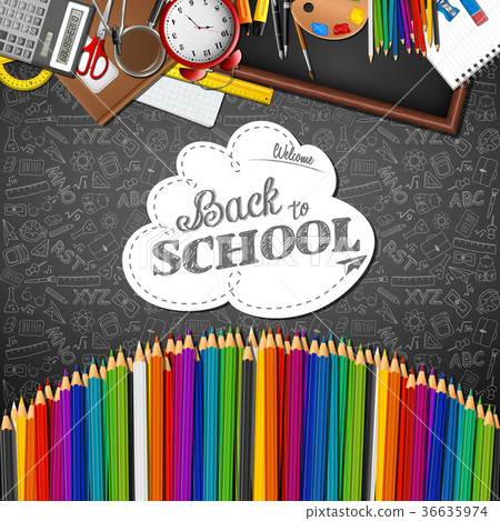 Welcome back to school with colored pencils - Stock Illustration ...