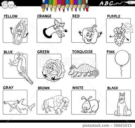 basic colors educational worksheet for coloring - Stock Illustration ...