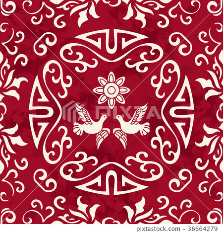 Seamless Vintage Red Chinese Flower Background - Stock Illustration ...