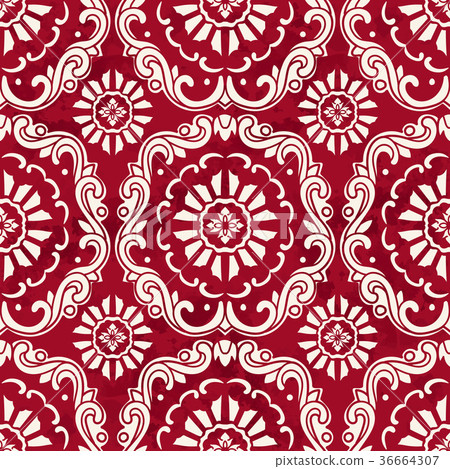 Seamless Vintage Red Chinese Flower Background - Stock Illustration ...