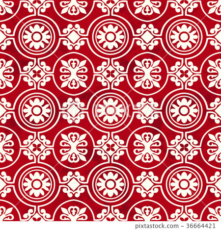 Seamless Vintage Red Chinese Flower Background - Stock Illustration ...