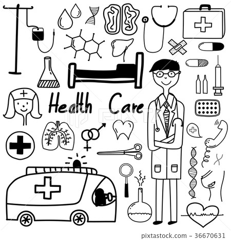 Hand Drawn Doodle Vector Health Care Set. - Stock Illustration ...