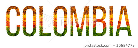 word colombia country is written with leaves on a - Stock Photo ...