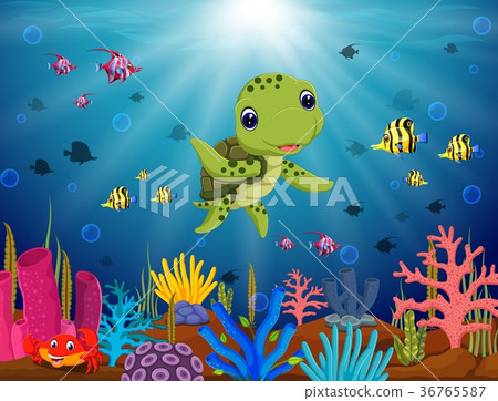 Cartoon turtle underwater - Stock Illustration [36765587] - PIXTA