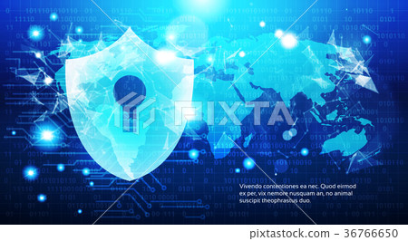 Protection Shield Over World Map Blue Circuit - Stock Illustration ...