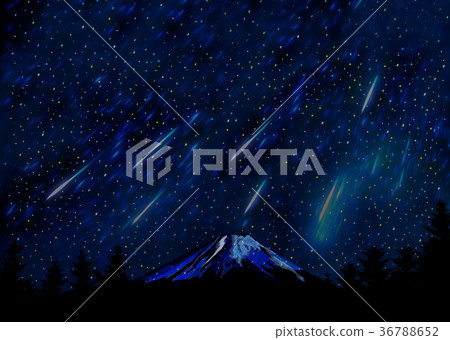 Mount Fuji and meteor shower - Stock Illustration [36788652] - PIXTA
