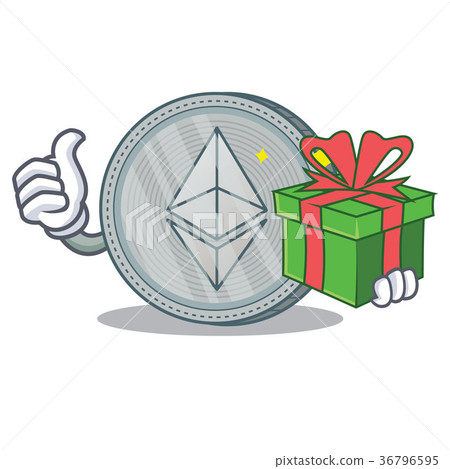 With gift Ethereum coin character cartoon - Stock Illustration ...