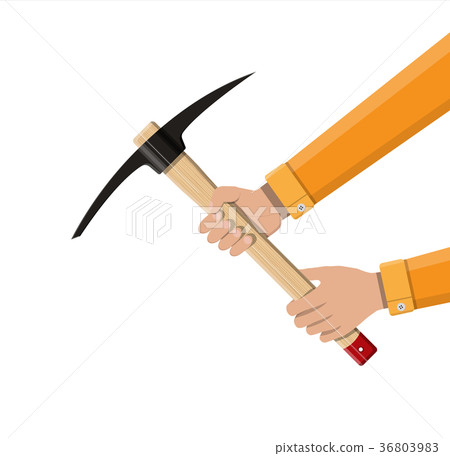 Wooden pickaxe with iron tip in hand - Stock Illustration [36803983 ...