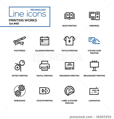 Printing works - line design icons set - Stock Illustration [36805958 ...