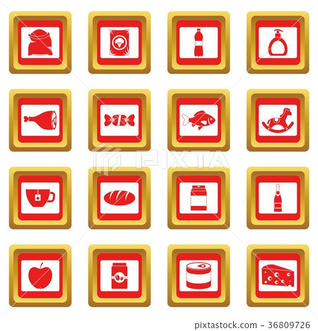 Shop navigation foods icons set red - Stock Illustration [36809726] - PIXTA