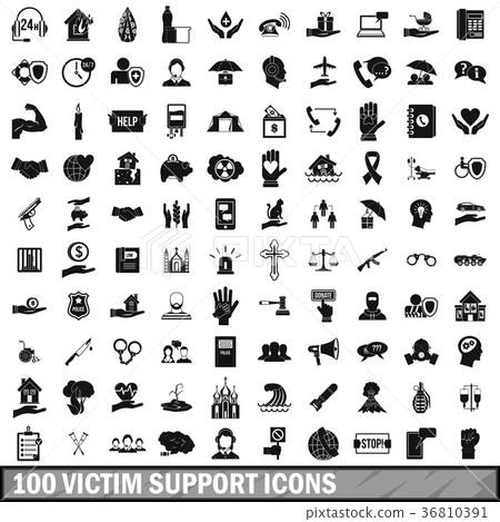 100 victim support icons set, simple style - Stock Illustration ...