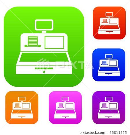 Cash register with cash drawer set collection - Stock Illustration ...