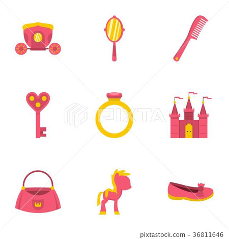Princess things icon set, flat style - Stock Illustration [36811646 ...
