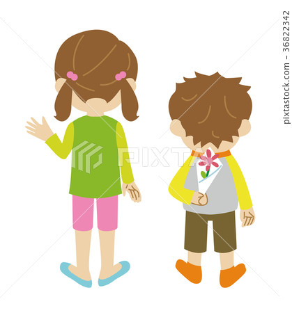 Child sister brother back view - Stock Illustration [36822342] - PIXTA