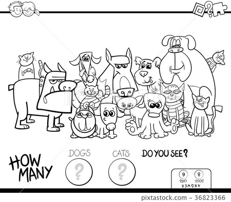 counting cats and dogs game color book - Stock Illustration [36823366 ...