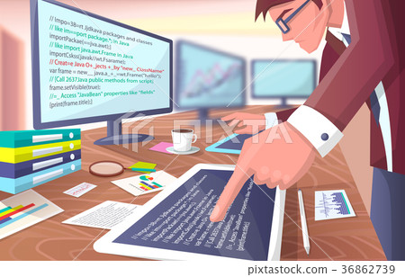 Developer with Screens on Vector Illustration - Stock Illustration ...