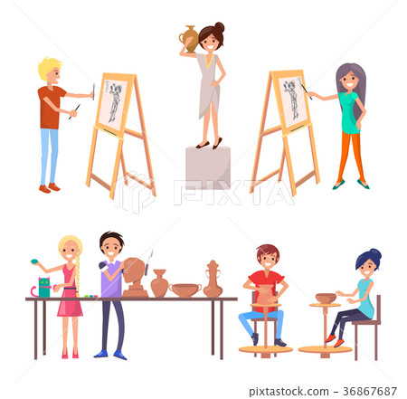 Happy Students Improving their Skills Illustration - Stock Illustration ...