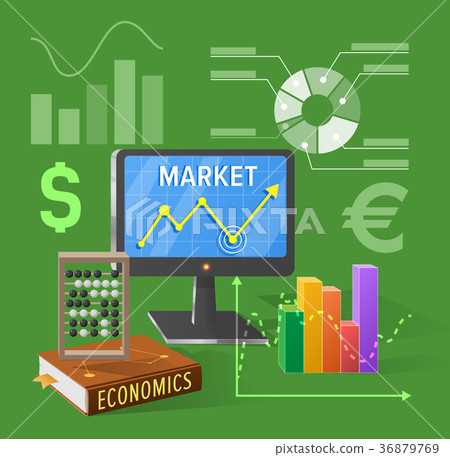 Market and Economics Cartoon Illustration on Green - Stock Illustration ...
