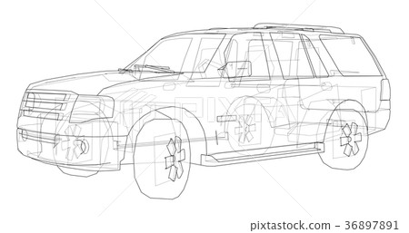 Car SUV drawing outline. Vector - Stock Illustration [36897891] - PIXTA
