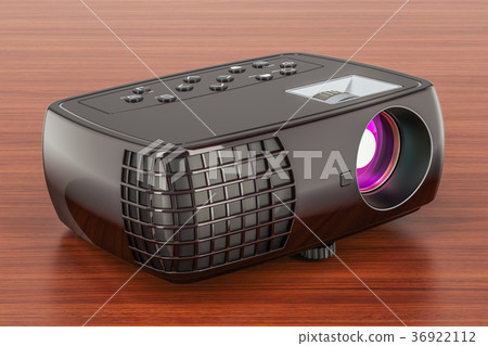 Projector on the wooden table, 3D rendering - Stock Illustration ...