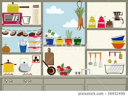 Kitchen icon material collection. Image of the... - Stock Illustration ...