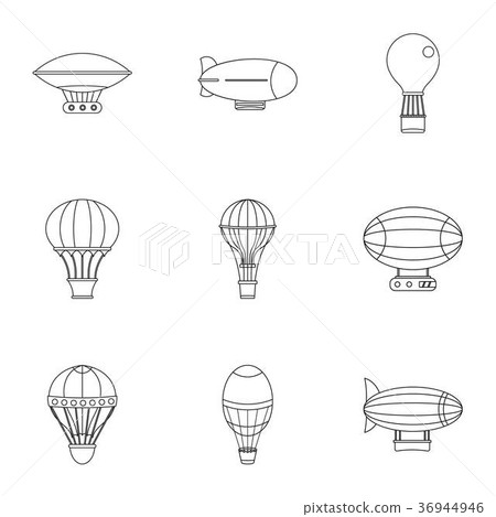Types of airship icon set, outline style - Stock Illustration [36944946 ...