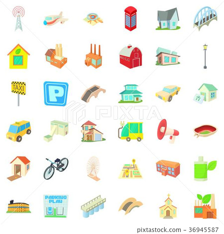 City street icons set, cartoon style - Stock Illustration [36945587 ...