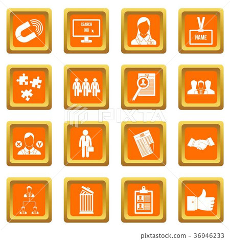 Human resource management icons set orange - Stock Illustration ...