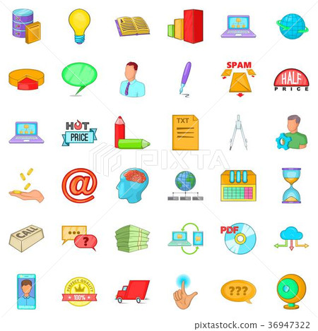 Digital working icons set, cartoon style - Stock Illustration [36947322 ...