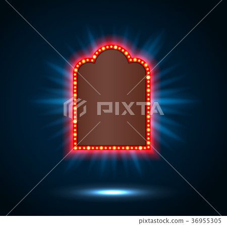 Shining spotlight on billboard sign on blue backgr - Stock Illustration ...