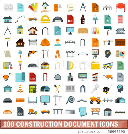 100 construction document icons set, flat style - Stock Illustration ...
