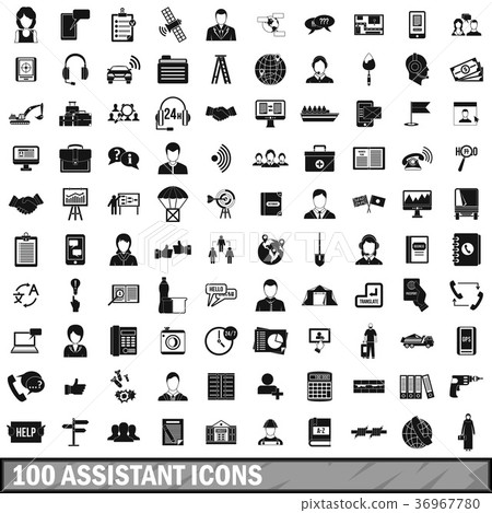 100 assistant icons set, simple style - Stock Illustration [36967780 ...