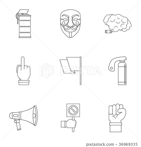 Revolt aggression icon set, outline style - Stock Illustration ...