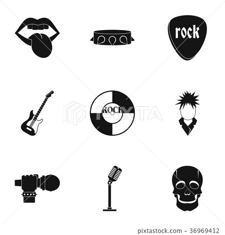 Rock music festival icon set, simple style - Stock Illustration ...
