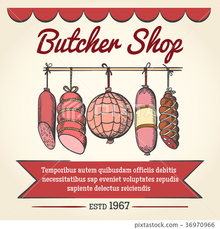 Butcher shop poster - Stock Illustration [36970966] - PIXTA