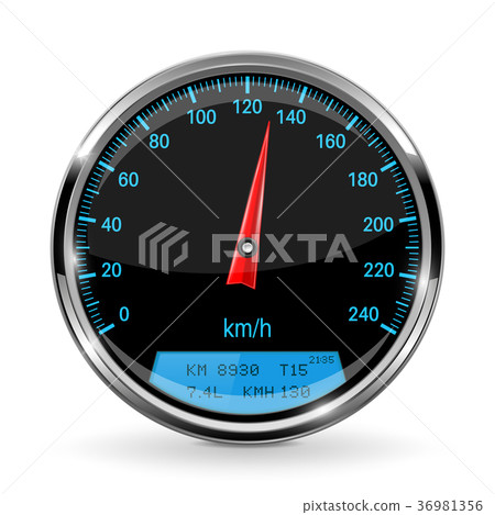 Black speedometer. Round gage with chrome frame - Stock Illustration ...