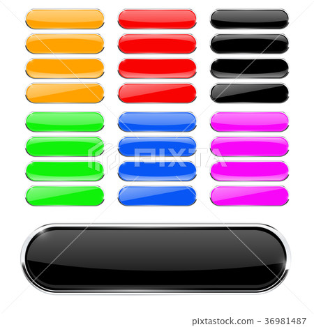 Oval buttons with metal frame. Shiny 3d glass - Stock Illustration ...