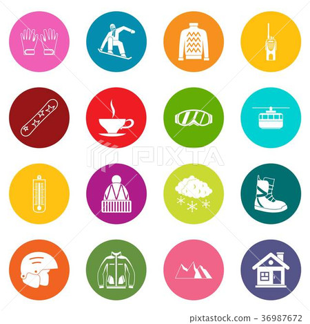 Snowboarding icons many colors set - Stock Illustration [36987672] - PIXTA