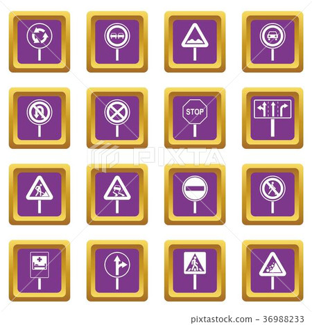 Different road signs icons set purple - Stock Illustration [36988233 ...