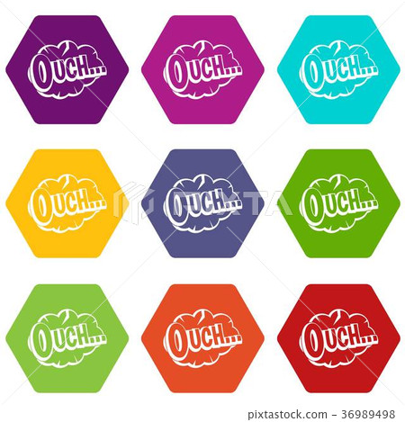 Ouch, speech cloud icon set color hexahedron - Stock Illustration ...