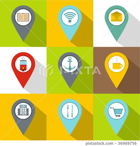 Labels for map icons set, flat style - Stock Illustration [36989756 ...