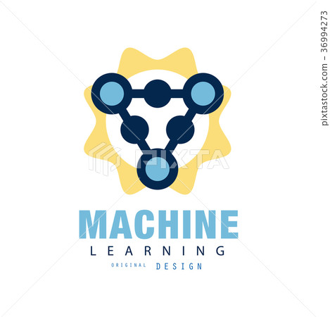Creative flat logo of machine learning. Computer - Stock Illustration ...